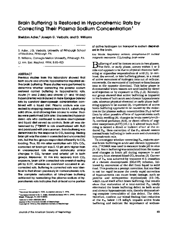 (PDF) Brain buffering is restored in hyponatremic rats by correcting ...