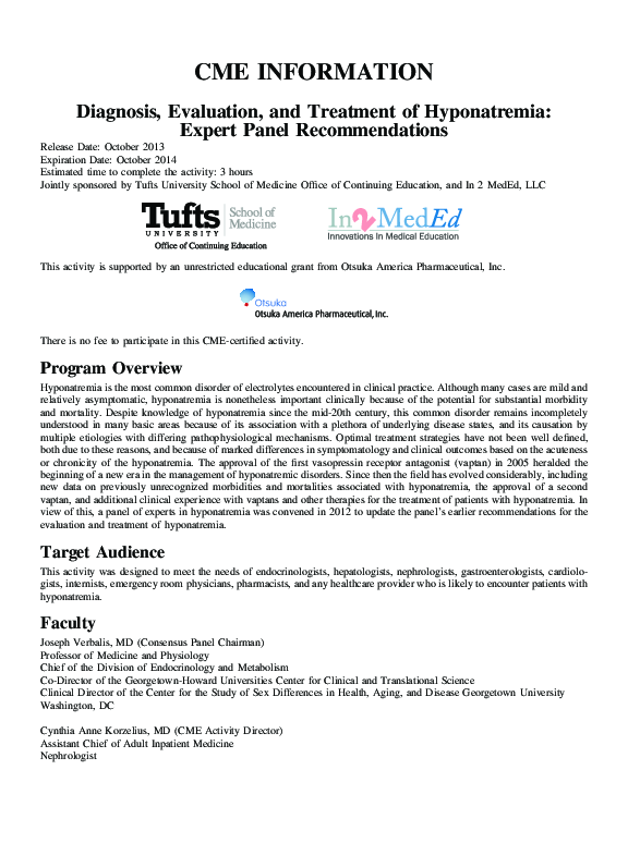 (PDF) Diagnosis, Evaluation, and Treatment of Hyponatremia: Expert ...