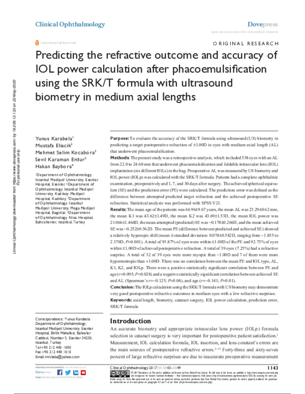 (PDF) Predicting the refractive outcome and accuracy of IOL power calculation after ...