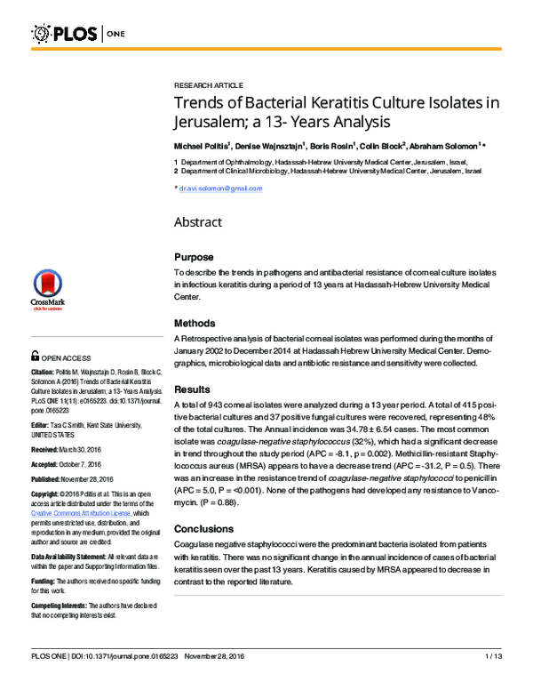 (PDF) Trends of Bacterial Keratitis Culture Isolates in Jerusalem; a 13 ...