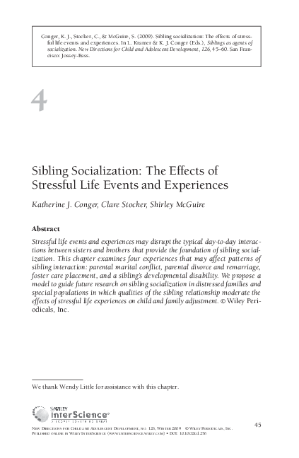 (PDF) Sibling socialization: The effects of stressful life events and ...