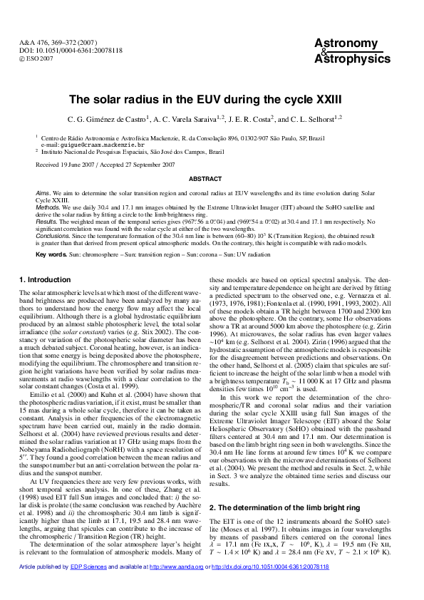 (PDF) The solar radius in the EUV during the cycle XXIII