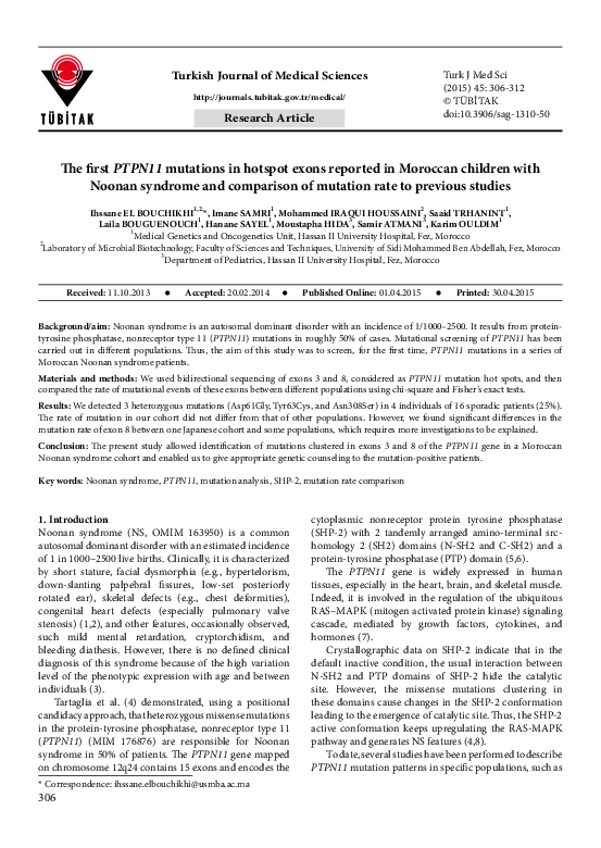 (PDF) The first PTPN11 mutations in hotspot exons reported in Moroccan ...