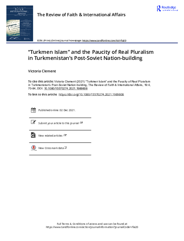 (PDF) “Turkmen Islam” and the Paucity of Real Pluralism in Turkmenistan ...