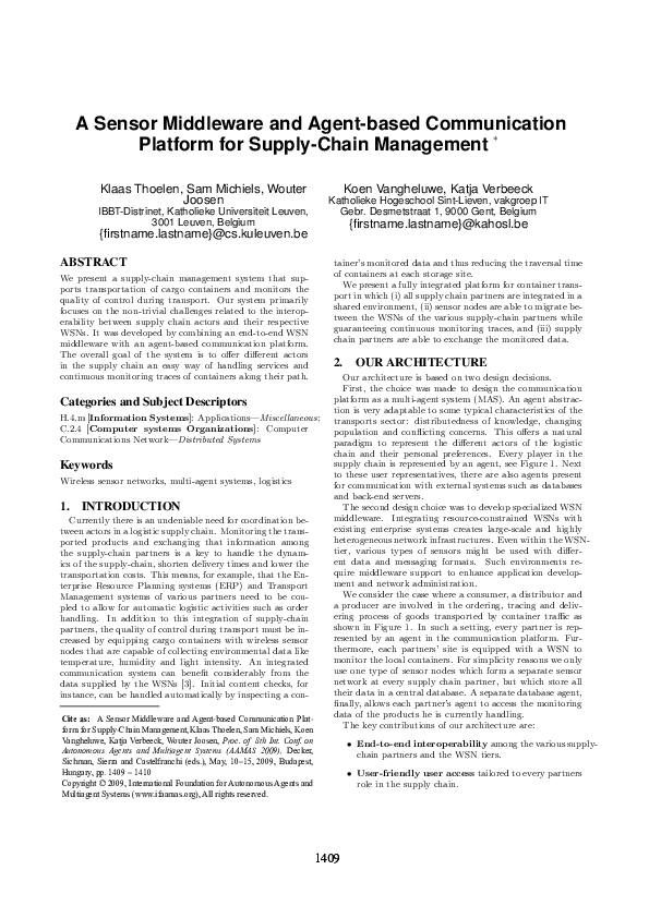 (PDF) A sensor middleware and agent-based communication platform for supply-chain management
