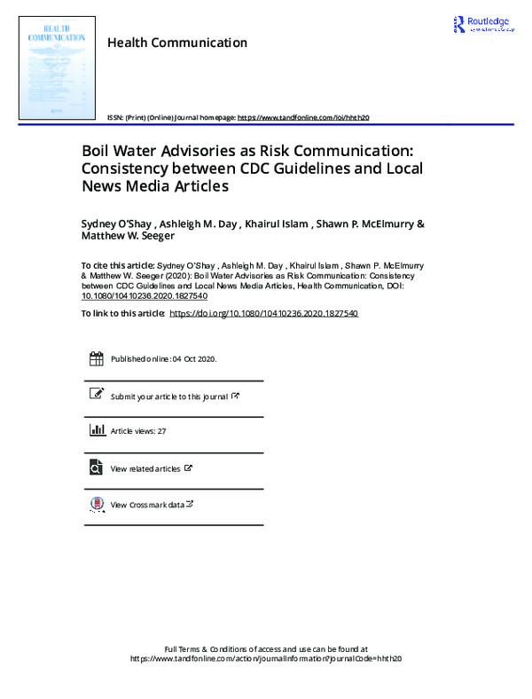(PDF) Boil Water Advisories as Risk Communication: Consistency between ...