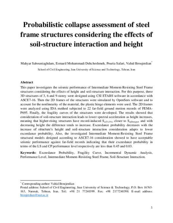 (PDF) Probabilistic collapse assessment of steel frame structures considering the effects of ...