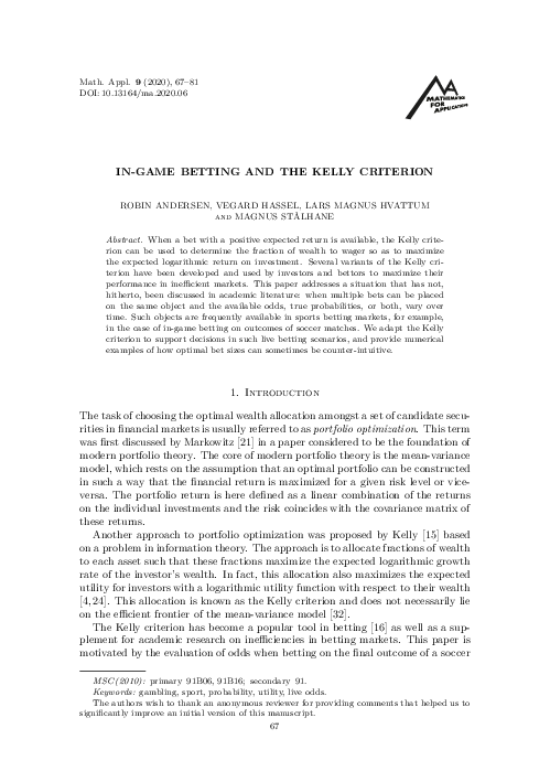 (PDF) In-game betting and the Kelly criterion