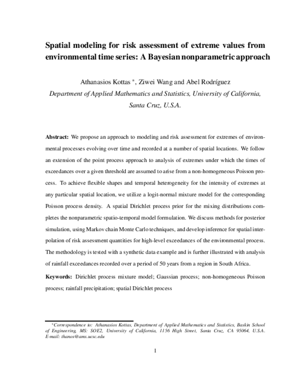 (PDF) Spatial modeling for risk assessment of extreme values from environmental time series: a ...