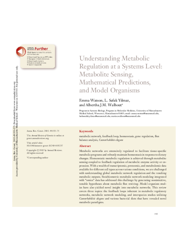 (PDF) Understanding Metabolic Regulation at a Systems Level: Metabolite ...
