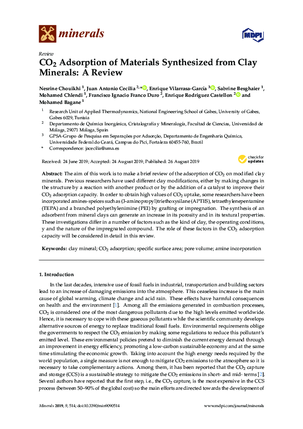 (PDF) CO2 Adsorption of Materials Synthesized from Clay Minerals: A Review