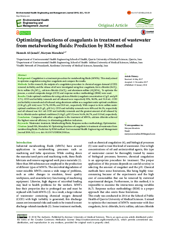 (PDF) Optimizing Coagulants for Metalworking Fluid Treatment
