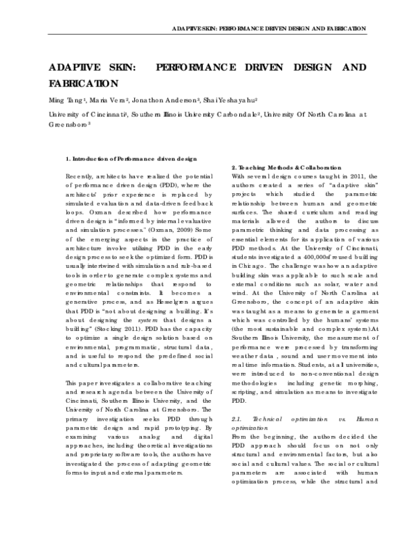 (PDF) Adaptive Skin : Performance Driven Design and Fabrication
