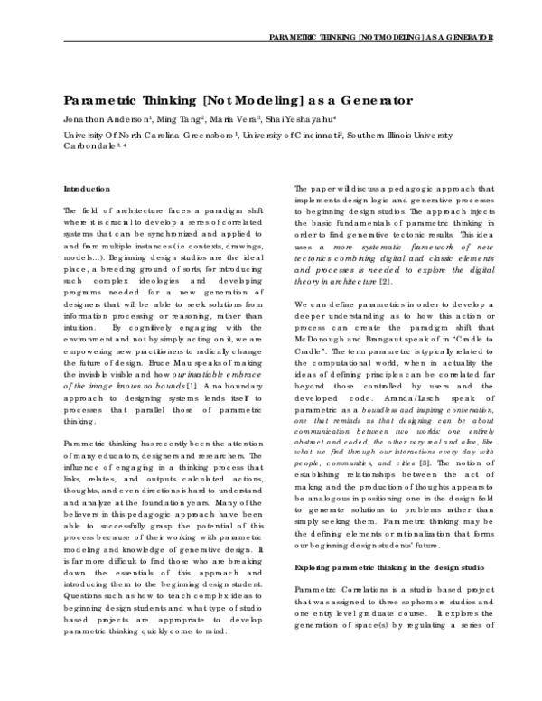 (PDF) Parametric Thinking [Not Modeling] as a Generator