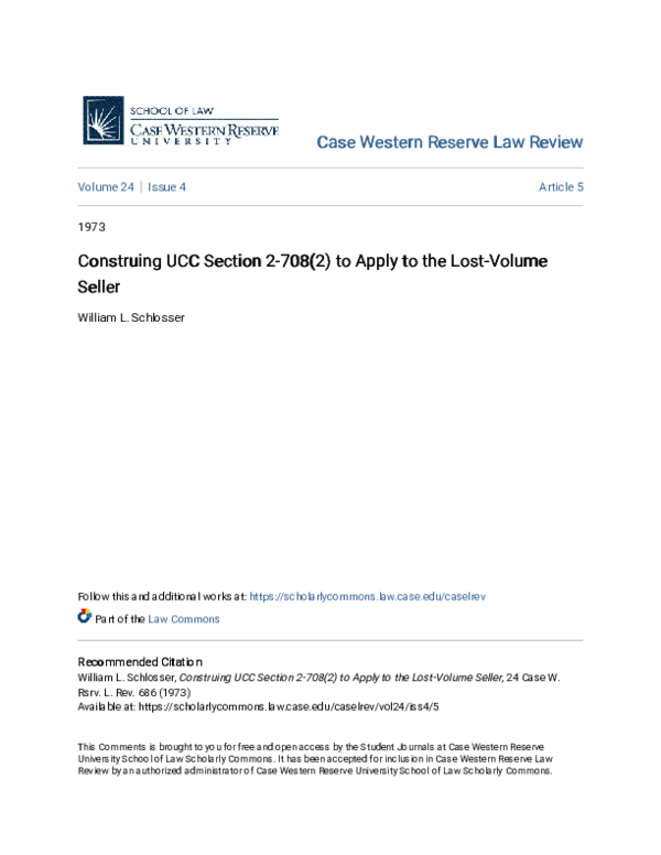 Construing UCC Section 2-708(2) to Apply to the Lost-Volume Seller