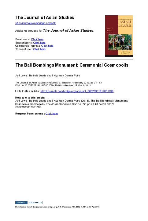 (PDF) The Bali Bombings Monument: Ceremonial Cosmopolis