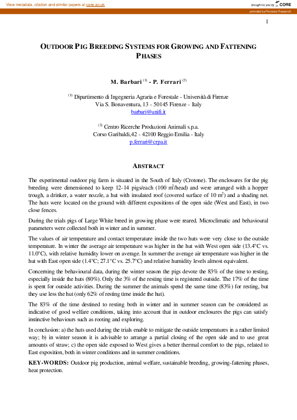 Pdf Outdoor Pig Breeding Systems For Growing And Fattening Phases