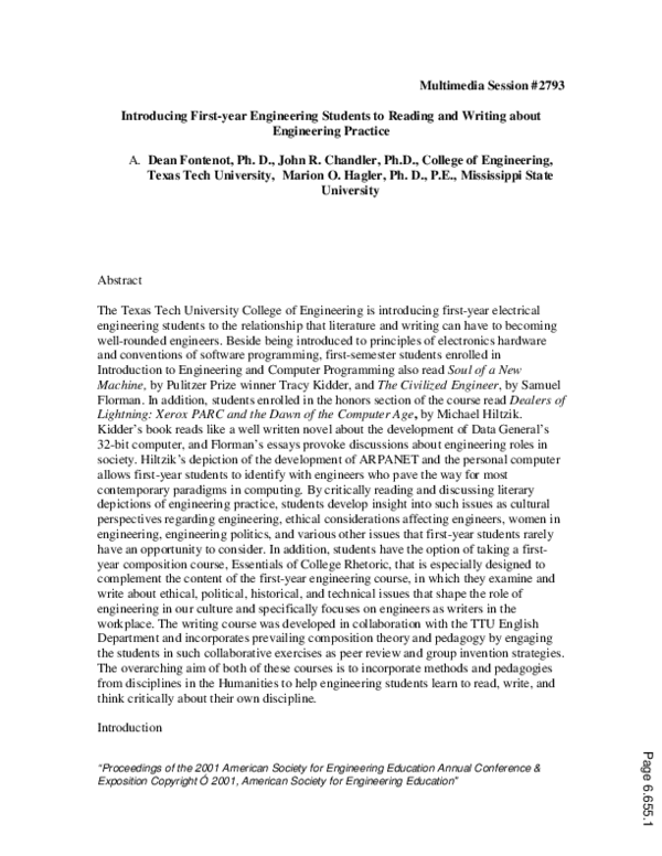 (PDF) Introducing First Year Engineering Students To Reading And ...
