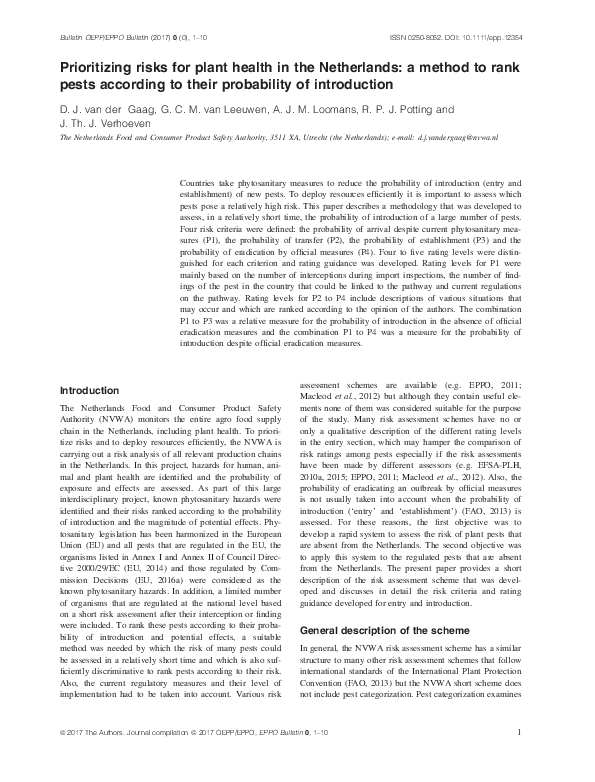 (PDF) Prioritizing risks for plant health in the Netherlands: a method ...