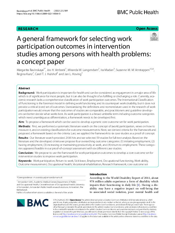 (PDF) A general framework for selecting work participation outcomes in ...