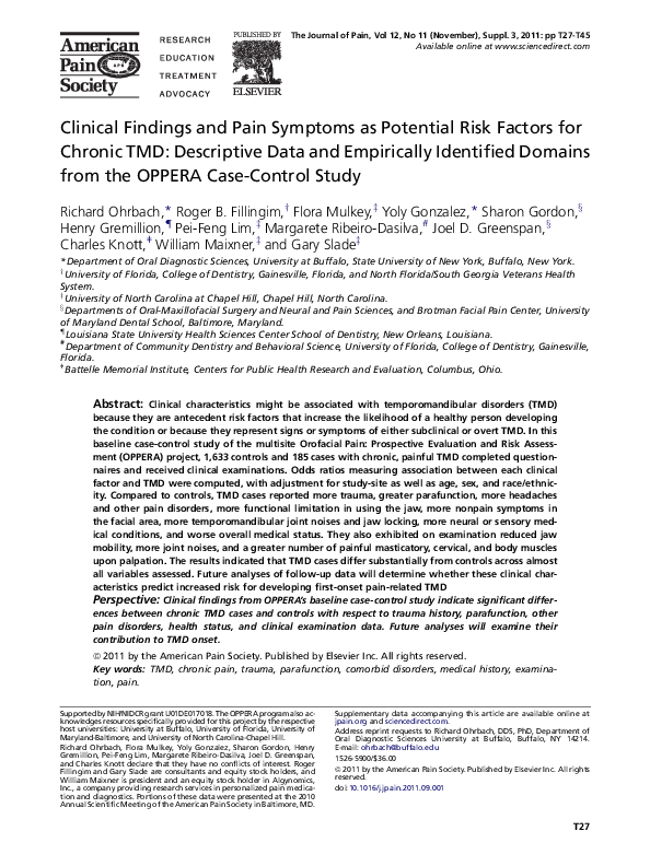 (PDF) Clinical Findings and Pain Symptoms as Potential Risk Factors for ...