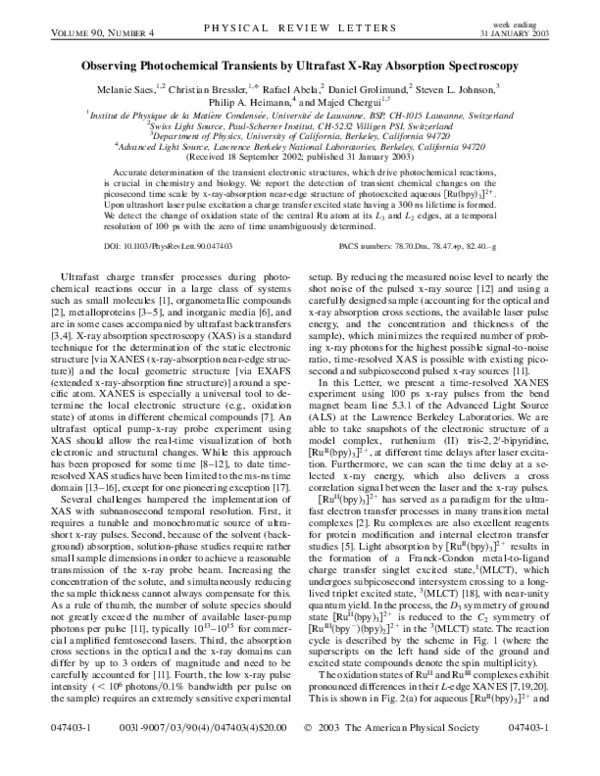 (PDF) Observing Photochemical Transients by Ultrafast X-Ray Absorption Spectroscopy