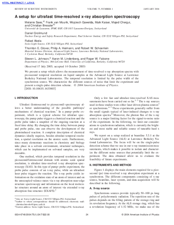 (PDF) A setup for ultrafast time-resolved x-ray absorption spectroscopy | Christian Bressler ...