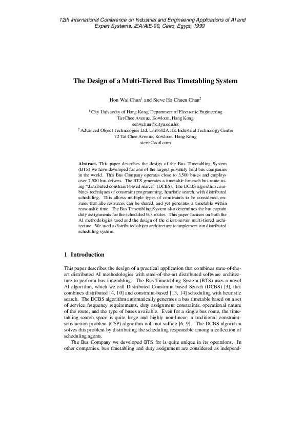Pdf The Design Of A Multi Tiered Bus Timetabling System