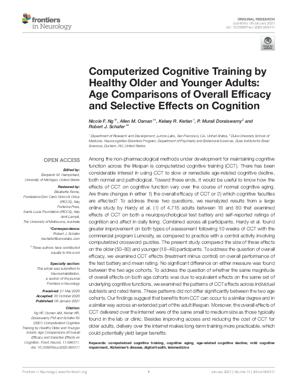 (PDF) Computerized Cognitive Training by Healthy Older and Younger ...