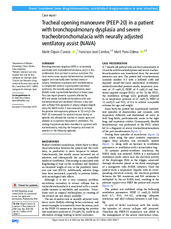 (PDF) Tracheal opening manoeuvre (PEEP-20) in a patient with ...
