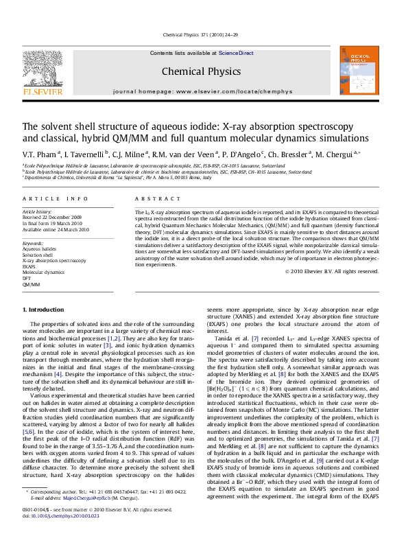 (PDF) The solvent shell structure of aqueous iodide: X-ray absorption ...