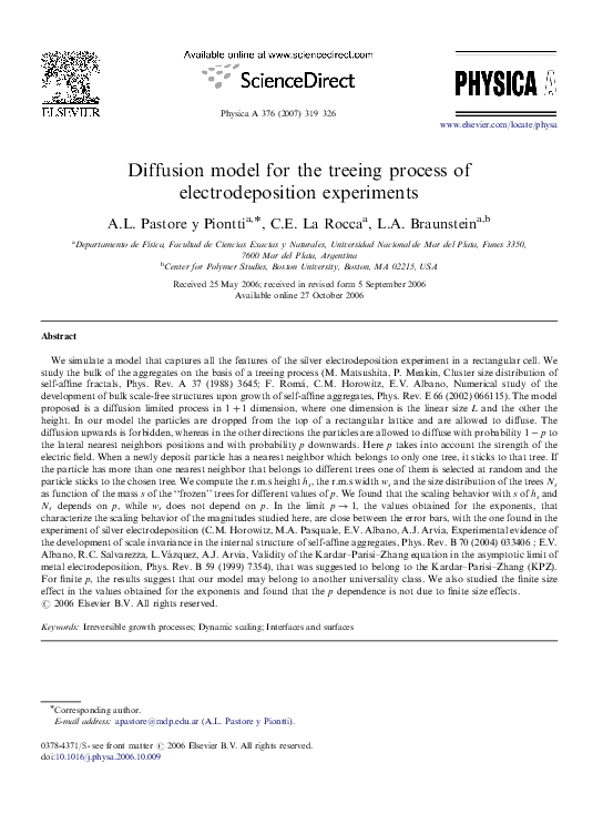 (PDF) Diffusion model for the treeing process of electrodeposition experiments