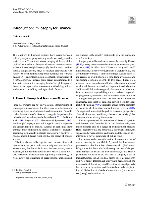 (PDF) Introduction: Philosophy for Finance