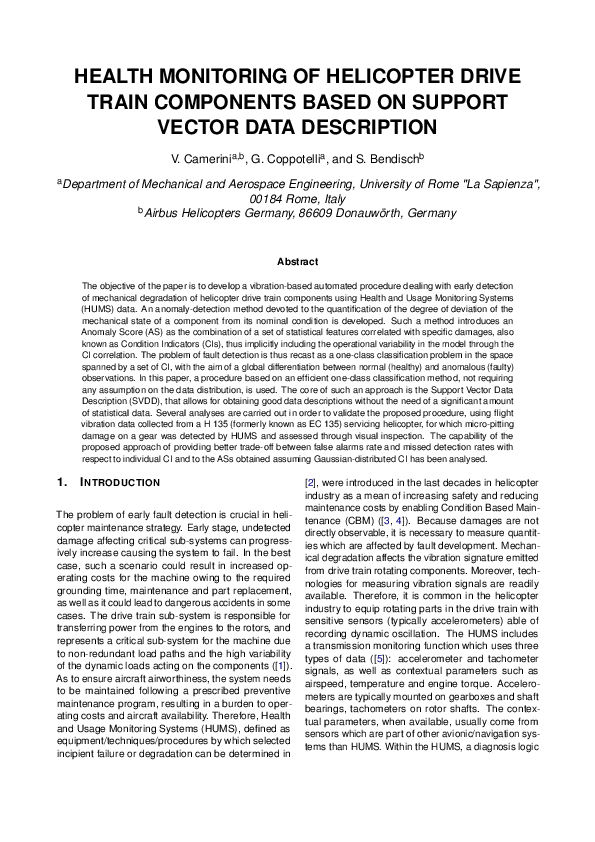 (PDF) Health monitoring of helicopter drive train components based on ...