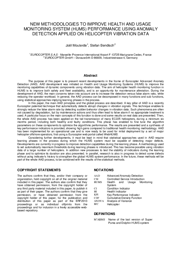 (PDF) New methodologies to improve health and usage monitoring system (HUMS) performance using ...