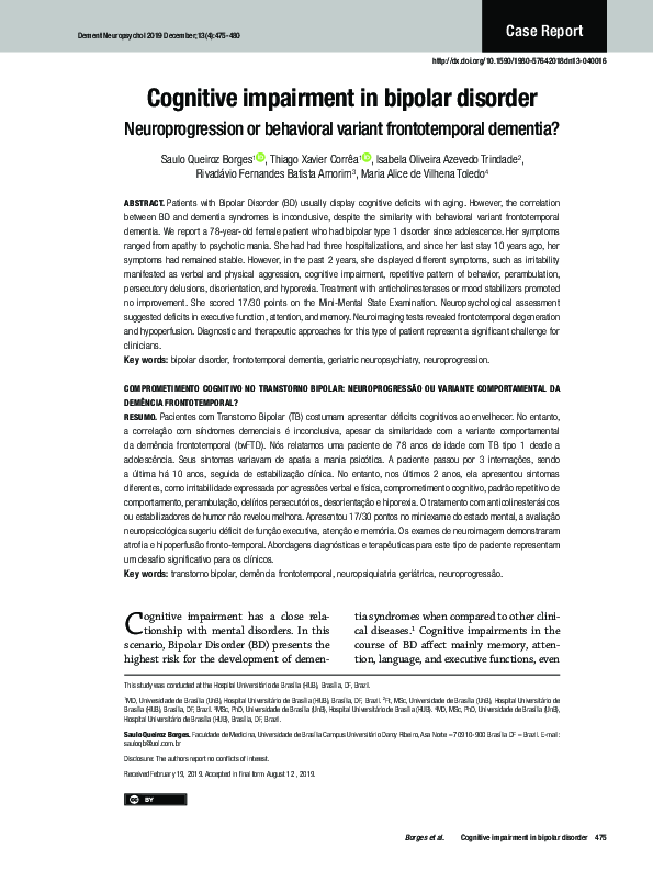 (PDF) Cognitive impairment in bipolar disorder Neuroprogression or ...