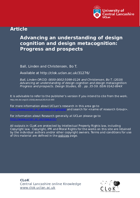 (PDF) Advancing an understanding of design cognition and design metacognition: Progress and ...