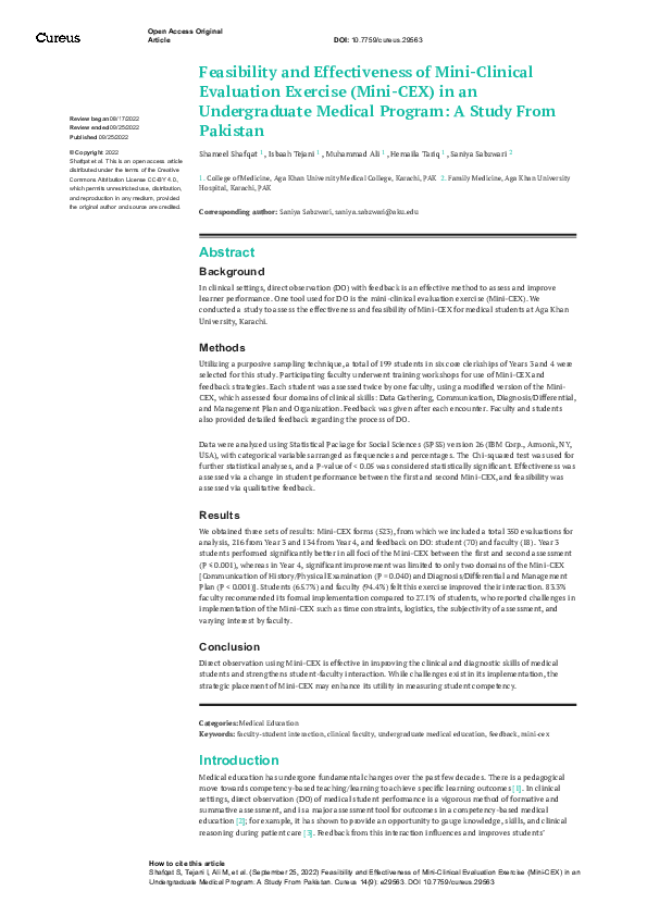 (PDF) Feasibility and Effectiveness of Mini-Clinical Evaluation ...