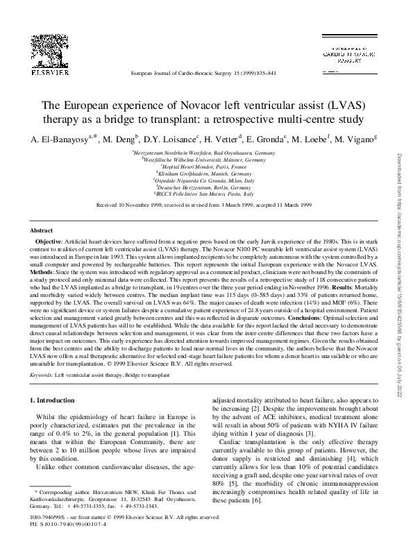 (PDF) The European experience of Novacor left ventricular assist (LVAS ...