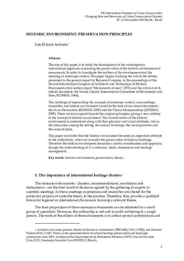 (PDF) HISTORIC ENVIRONMENT: PRESERVATION PRINCIPLES