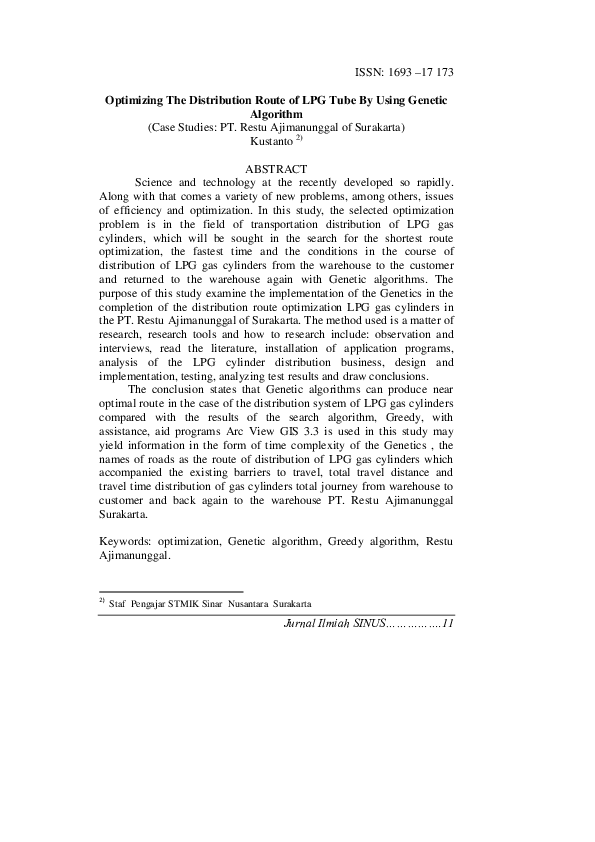 (PDF) Optimizing The Distribution Route of LPG Tube By Using Genetic Algorithm