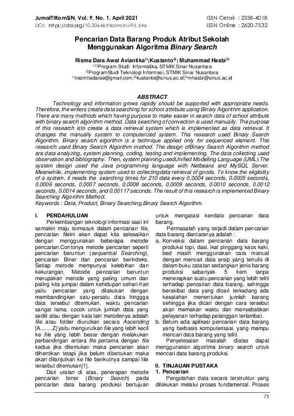(PDF) Pencarian Data Barang Produk Atribut Sekolah Menggunakan Algoritma Binary Search