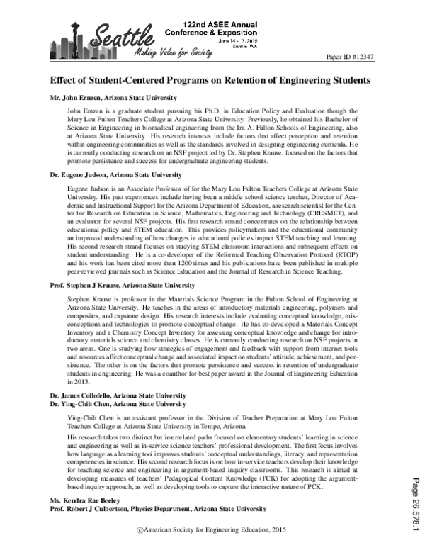 (PDF) Effect of Student-Centered Programs on Retention of Engineering ...