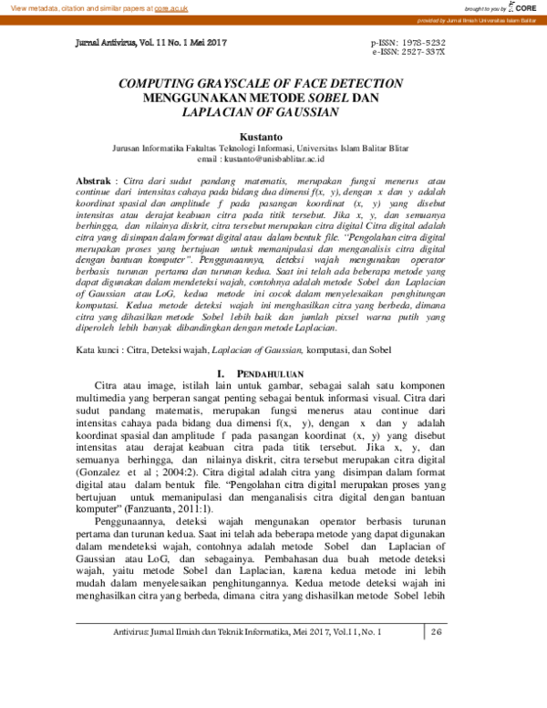 (PDF) Computing Grayscale of Face Detection Menggunakan Metode Sobel Dan Laplacian of Gaussian