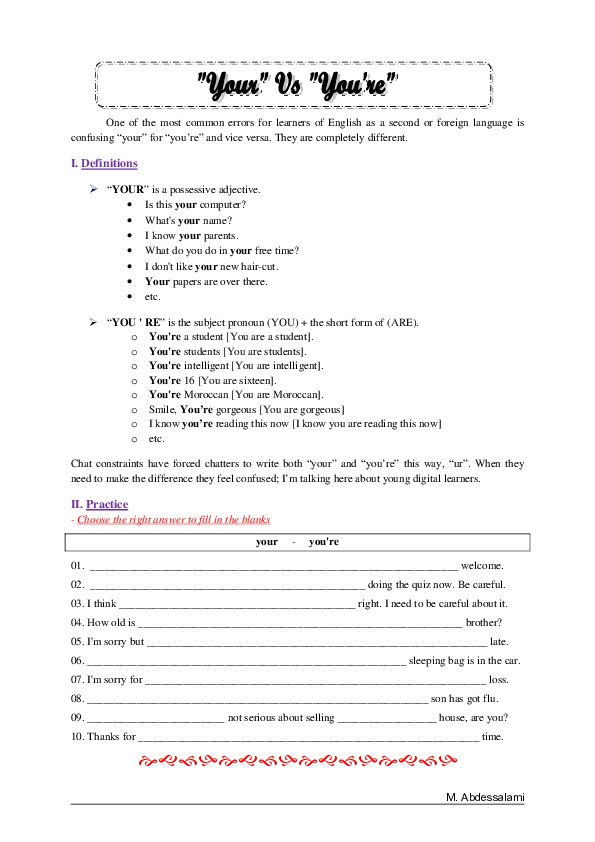 (PDF) "Your" Vs "You're"