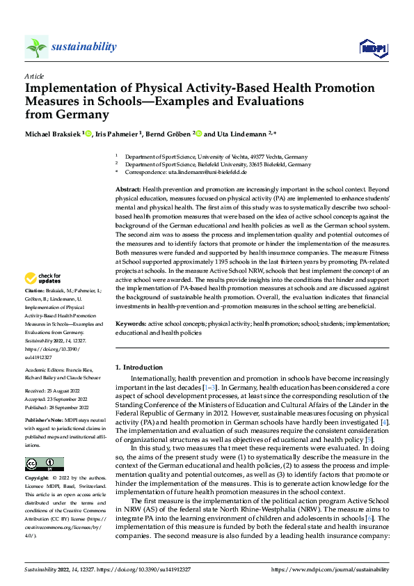(PDF) Implementation of Physical Activity-Based Health Promotion ...