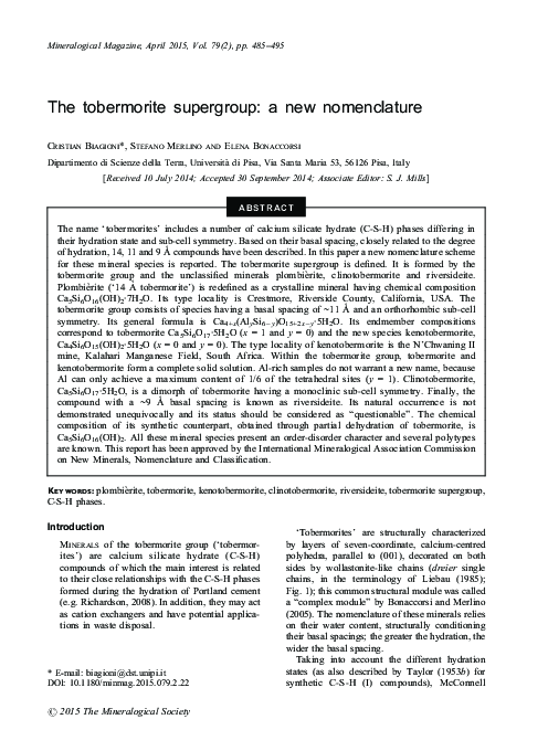 (PDF) The tobermorite supergroup: a new nomenclature