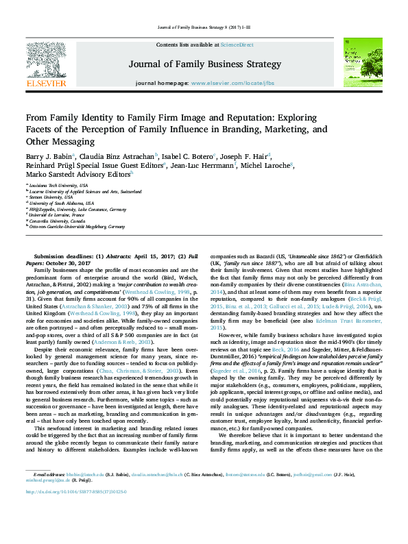 (PDF) From Family Identity to Family Firm Image and Reputation ...