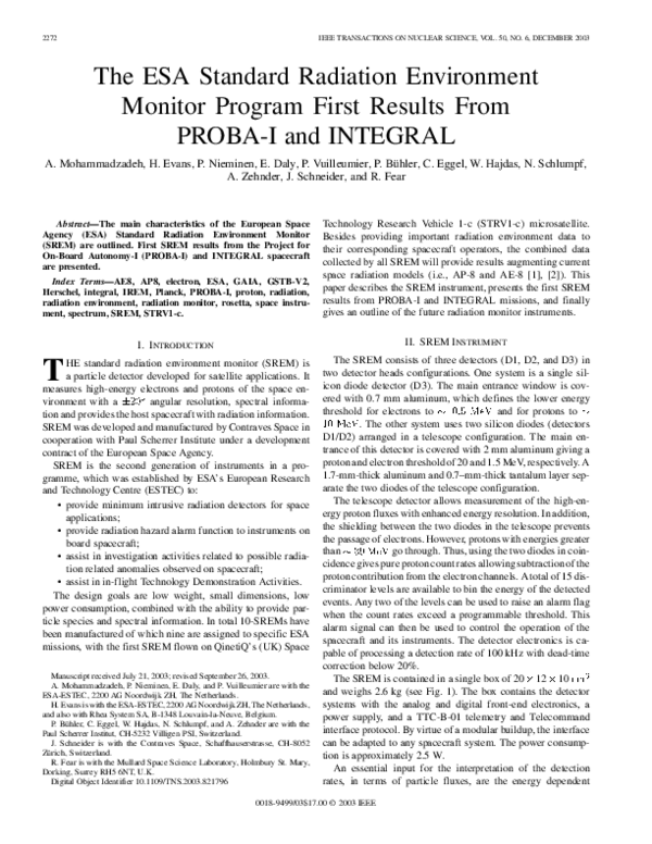 (PDF) The ESA Standard Radiation Environment Monitor program first ...