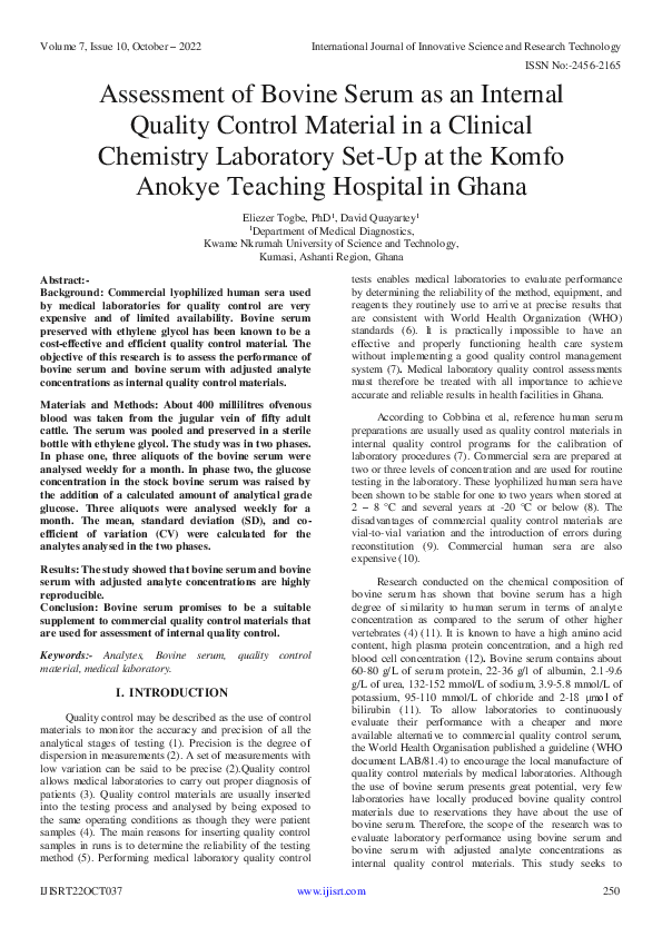 (PDF) Assessment of Bovine Serum as an Internal Quality Control ...